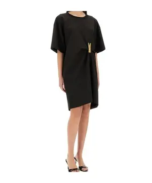 Moschino Round Neck Short Sleeve Dress With Gold Clothespin Detail