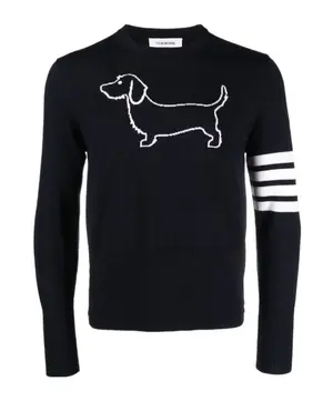 Thom Browne 4-bar Stripe Crewneck Jumper With Dachshund Motif