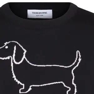 Thom Browne 4-bar Stripe Crewneck Jumper With Dachshund Motif