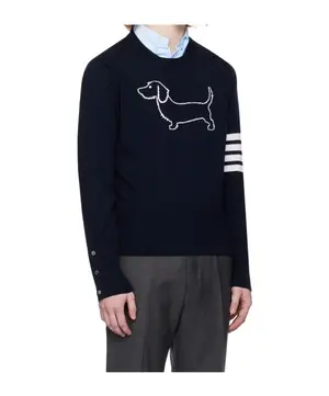 Thom Browne 4-bar Stripe Crewneck Jumper With Dachshund Motif