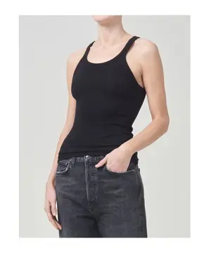 AGOLDE Sleeveless Ribbed Knit Tank Top - Black