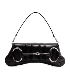 Gucci Horsebit Plaque Shoulder Bag - Black