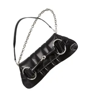 Gucci Horsebit Plaque Shoulder Bag - Black