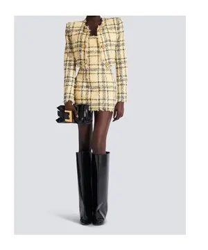 Balmain Frayed Check Tweed Mini Dress - Yellow