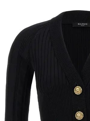 Balmain Testa Di Leone Buttoned Fitted Cardigan - Black