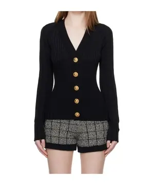 Balmain Testa Di Leone Buttoned Fitted Cardigan - Black