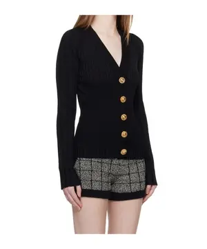 Balmain Testa Di Leone Buttoned Fitted Cardigan - Black