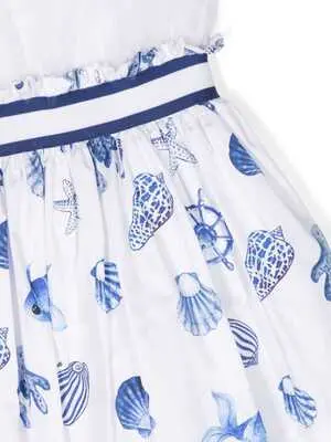 Monnalisa Sea Life-print Flared Cotton Dress