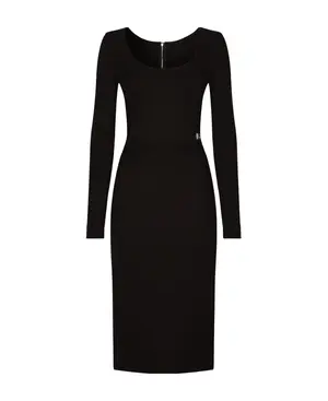 Dolce & Gabbana Logo Plaque Scoop-neck Midi Dress - Black