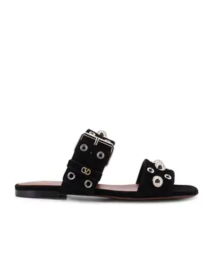 Valentino Garavani Nellcôte Buckled Slide Sandals - Black