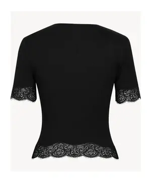 Saint Laurent Ribbed Henley T-shirt With Lace Cuffs - Black