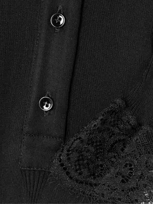 Saint Laurent Ribbed Henley T-shirt With Lace Cuffs - Black