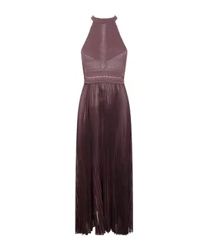 TWINSET Long Knit And Pleated Georgette Halterneck Maxi Dress - Black