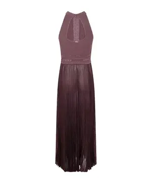 TWINSET Long Knit And Pleated Georgette Halterneck Maxi Dress - Black