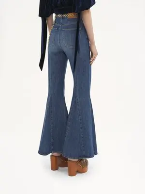 Chloé Logo Patch Flared Jeans - Night Blue