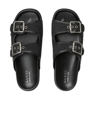 Gucci Buckle Detailed Flat Slides - Black