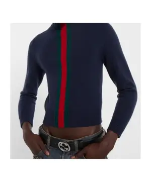 Gucci Fine Knit Wool Sweater With Web Intarsia - Blue