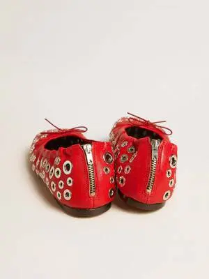GOLDEN GOOSE Amy Eyelet Ballet Flats - Red