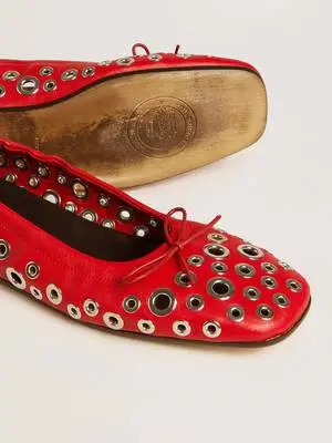 GOLDEN GOOSE Amy Eyelet Ballet Flats - Red
