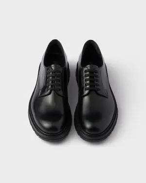 Prada Brushed Leather Lace-up Derby Shoes