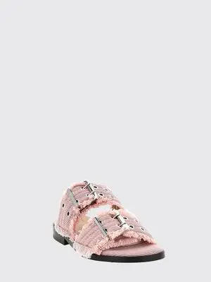 GANNI Fringed Buckle Flat Sandals - Pink