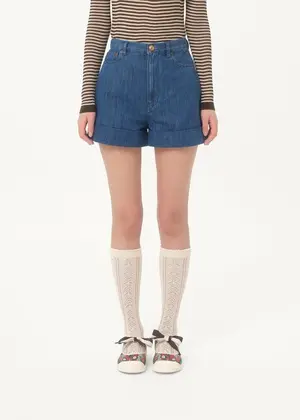 Valentino Garavani Logo Patch Denim Shorts