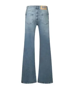 Moschino High Waist Wide Leg Jeans With Logo Patch