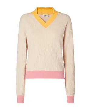 Fendi Fendi Long Sleeve V-Neck Jacquard Jumper No
