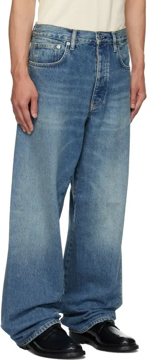 SUNFLOWER Logo Patch Wide-leg Jeans - Blue