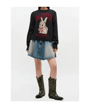 GANNI Rabbit Graphic Crewneck Jumper - Phantom Black