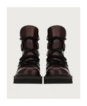 FERRAGAMO Lace-up Gancio Hiking Boots - Black