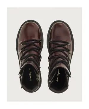 FERRAGAMO Lace-up Gancio Hiking Boots - Black