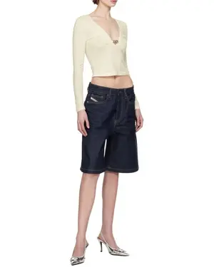 DIESEL® V-neck Pleated Top With Metal D Card Detail