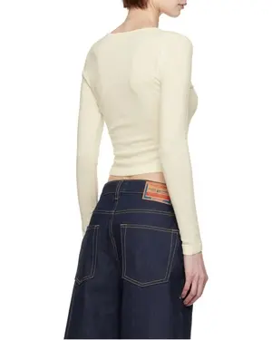 DIESEL® V-neck Pleated Top With Metal D Card Detail