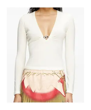 DIESEL® V-neck Pleated Top With Metal D Card Detail