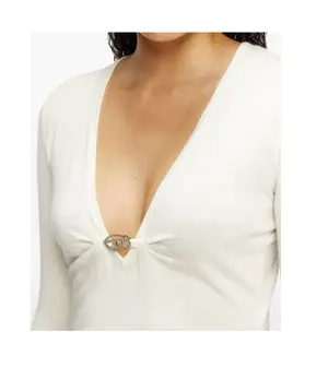 DIESEL® V-neck Pleated Top With Metal D Card Detail
