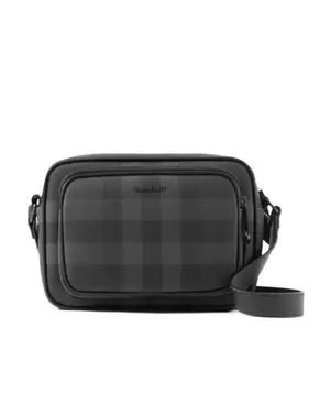 Burberry Paddy Logo Plaque Checked Messenger Bag - Gray