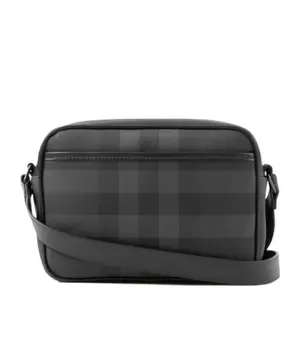 Burberry Paddy Logo Plaque Checked Messenger Bag - Gray