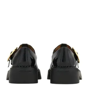 FERRAGAMO Patent Leather Mary Jane Loafers - Black