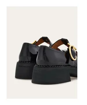 FERRAGAMO Patent Leather Mary Jane Loafers - Black