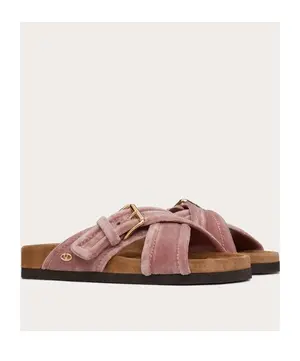 Valentino Garavani Fussfriend Velvet Slip-on Slides With Vlogo Detail - Brown