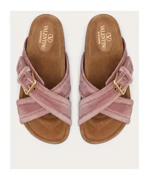 Valentino Garavani Fussfriend Velvet Slip-on Slides With Vlogo Detail - Brown