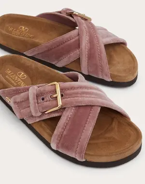 Valentino Garavani Fussfriend Velvet Slip-on Slides With Vlogo Detail - Brown