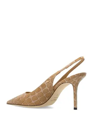 JIMMY CHOO Love 85 Slingback Pumps In Croc Effect Leather - Beige