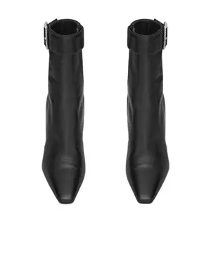 Saint Laurent Jill Square Toe Stiletto Ankle Boots With Embellished Buckle