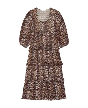 GANNI Leopard Printed Pleated Midi Dress