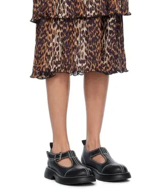 GANNI Leopard Printed Pleated Midi Dress
