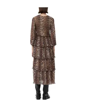 GANNI Leopard Printed Pleated Midi Dress