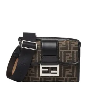 Fendi Double Baguette Ff Jacquard Shoulder Bag - Brown