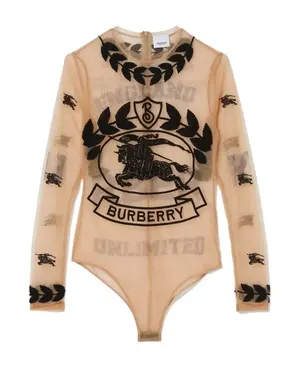 Burberry Graphic Embroidered Sheer Bodysuit - Nude